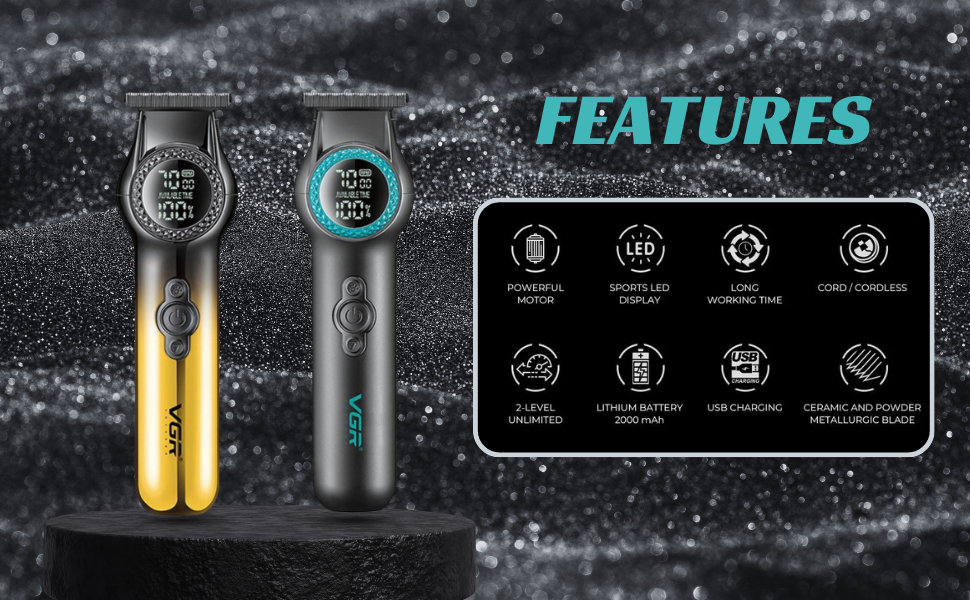 VGR V-990 Ultra-Premium Zero Gapped Professional 8000 RPM 2 Speed Hair Trimmer Ceramic & Powder ...