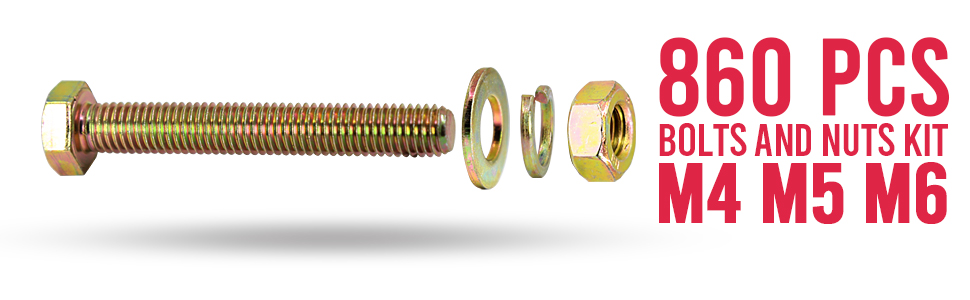 YEEZET 860pcs Grade 8.8 Metric Bolt Assortment Kit,M4 M5 M6 Bolts and Nuts Washers Assortment ...