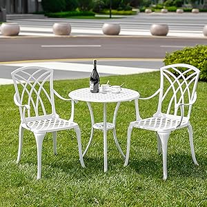 Amazon.com: PATIO-IN 3 Piece Patio Set Cast Aluminum Patio Furniture Outdoor Bistro Table Set ...