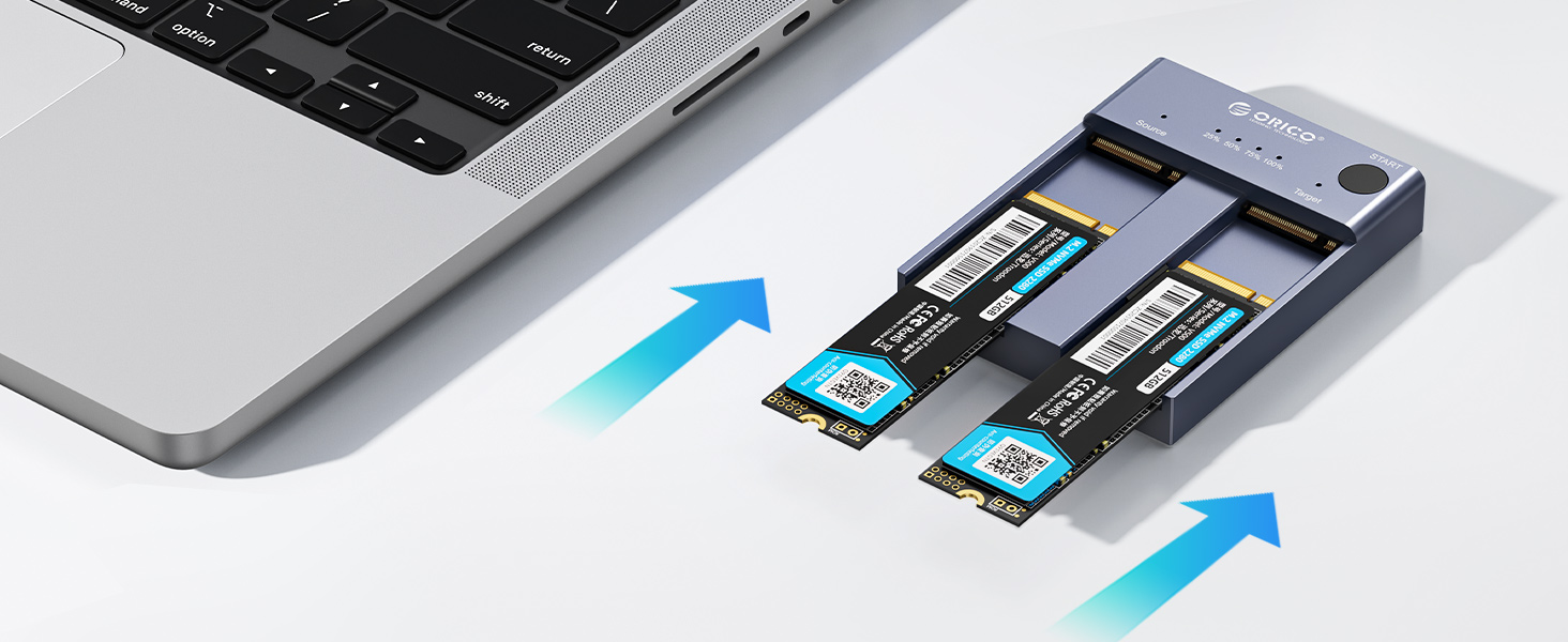 Amazon.com: ORICO Dual-Bay M.2 NVMe Cloner USB C to NVMe Docking Station Aluminum M.2 Duplicator ...