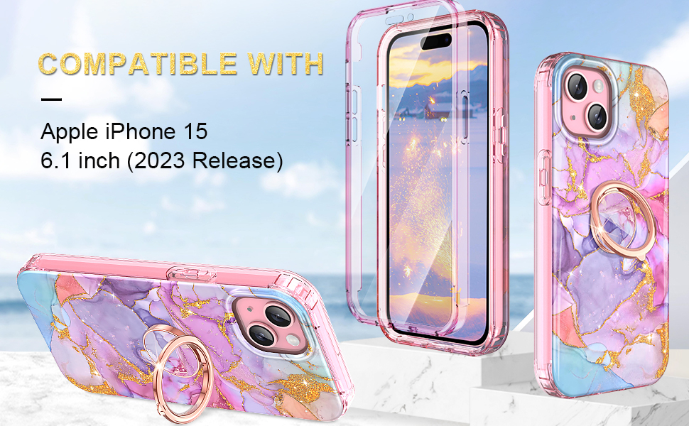 Amazon.com: Btscase for iPhone 15 Case, Built-in Screen Protector with 360° Ring Holder ...