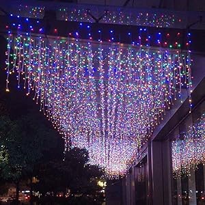 DEPOVOR Christmas LED Icicle Curtain Fairy Lights Outdoor Indoor ...