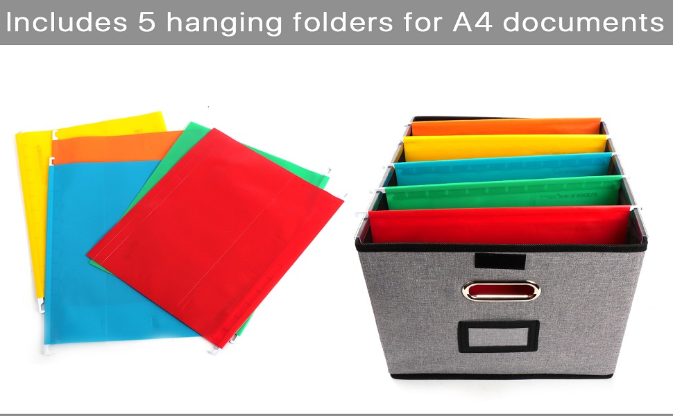 GYB File Organizer Box, Dustproof Document Box with 5 Hanging Folders ...
