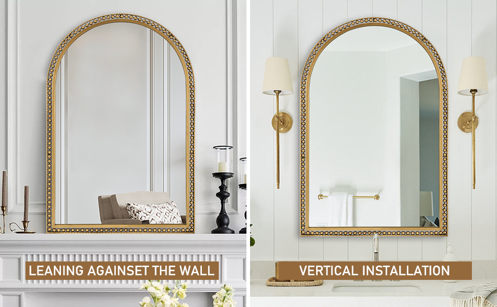Amazon.com: Fobule 24" x 36" Arch Wall Mirror, Antique Gold Metal ...