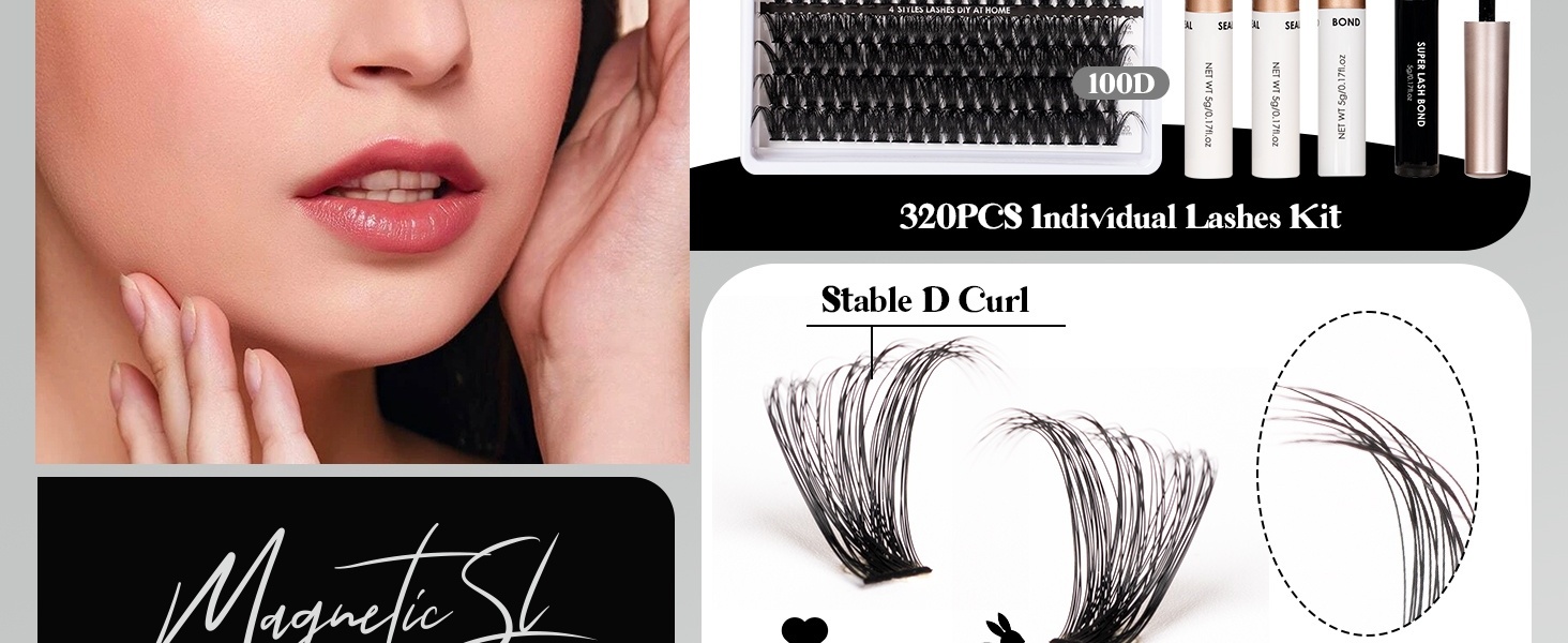 Amazon.com: Lash Clusters 320pcs Lash Extension Kit 30D 40D 80D 100D Individual Lashes Kit 12 ...