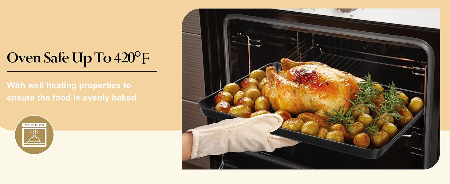 Non-Stick Baking Trays, Homikit Carbon Steel Sheet Pan Set of 3 ...