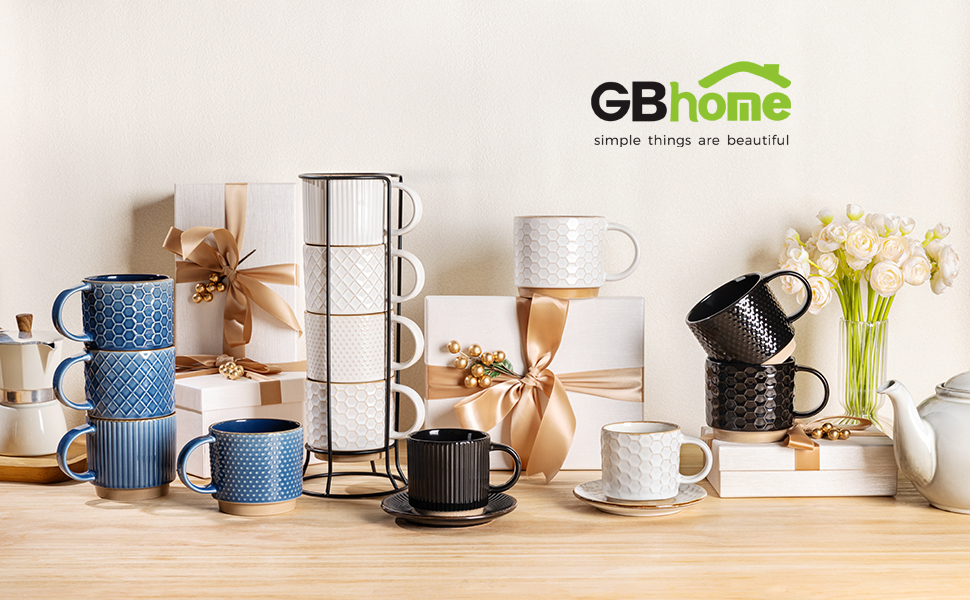 Amazon.com: GBHOME 12OZ Stackable Coffee Mugs with Stand, Ceramic ...