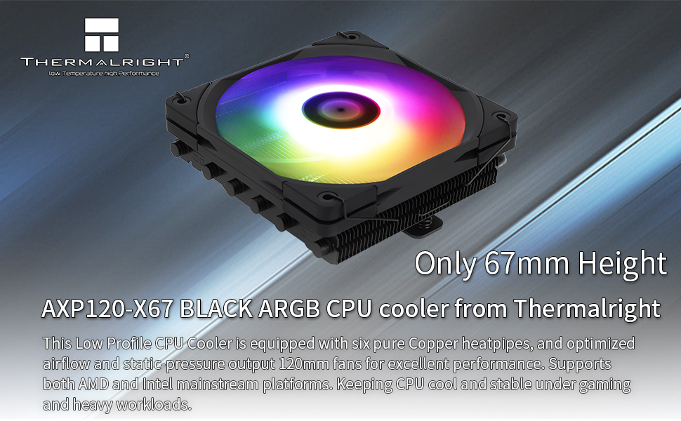 Thermalright AXP120-X67 Black ARGB Low Profile CPU Air Cooler with Quite 120mm TL-C12015B-S PWM ...
