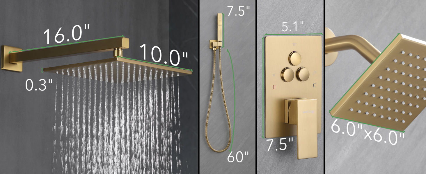 Amazon.com: VANFOXLE Shower Faucet Set Brushed Gold Shower System,Push Button Diverter Shower ...