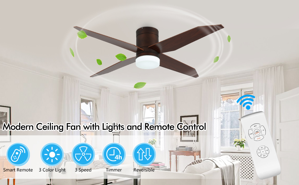 Amazon.com: LEDLUX 52" Ceiling Fan with Light and Remote, Flush Mount ...