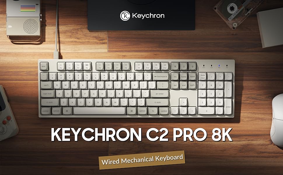 Keychron Teclado mecânico com fio C2 Pro com taxa de polling de 8K Hz ...