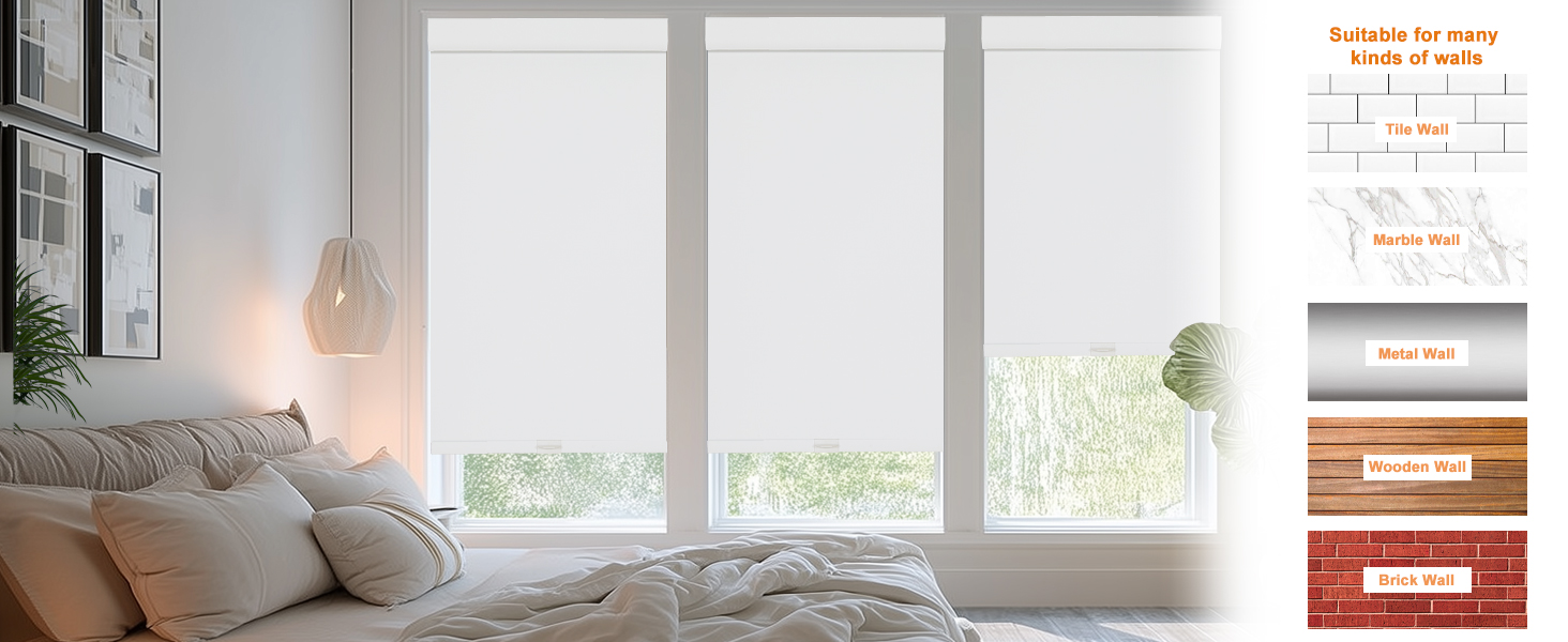 Amazon.com: Persilux No Drill No Tools Blackout Roller Shades Cordless Blinds for Windows, Free ...