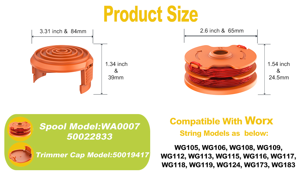 Amazon.com: WA0007/50022833 Trimmer Spool line for Worx，Compatible with Worx WG116 WG118 WG119 ...