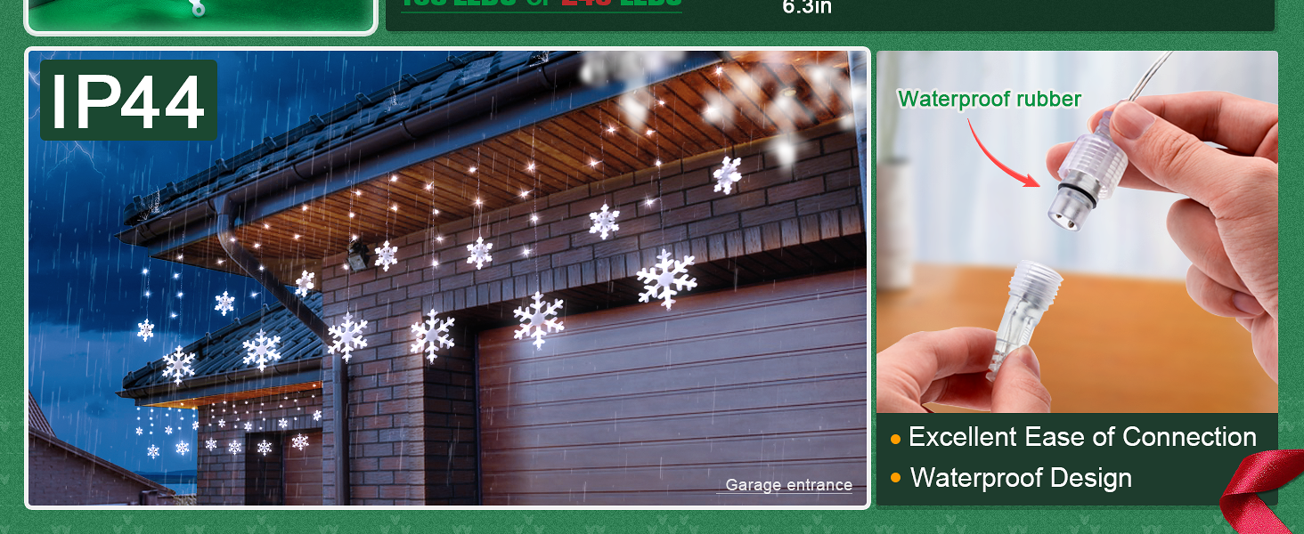 JOFIOS Christmas Snowflake Lights, 11.48ft Outdoor Led Snowflake Icicle ...