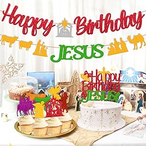 Amazon.com: 27 PCS Happy Birthday Jesus Decorations Christmas Jesus ...