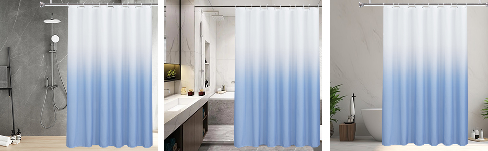 Amazon.com: AooHome Fabric Shower Curtain, Cloth Ombre Blue Shower Curtain Sets, Washable Fabric ...