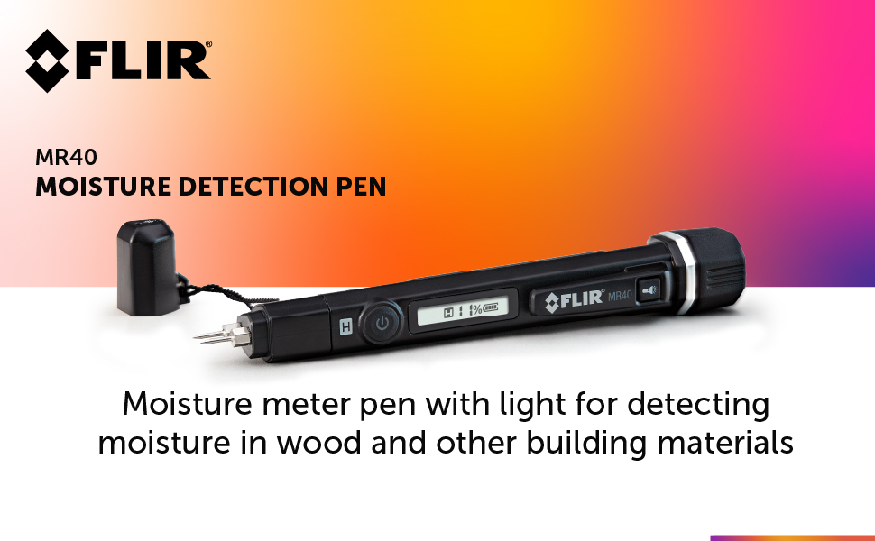 FLIR MR40 Moisture Pen + Flashlight, Pocket Portable, Rugged 2-Pin, Single-Scale Moisture Meter ...