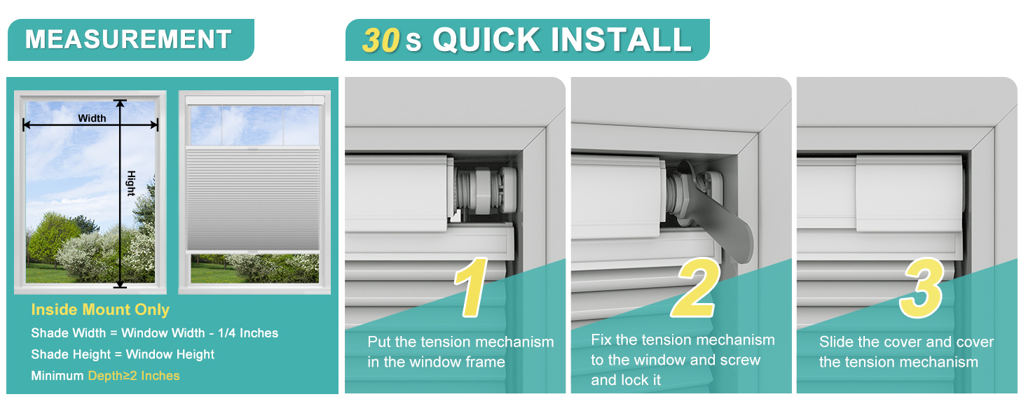 Amazon.com: Changshade No Drill Custom Top Down Bottom Up Cellular Shades, No Tools Custom ...