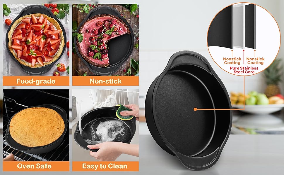 Amazon.com: P&P CHEF 8 Inch Cake Pans Set for Baking, 3-Piece Round ...