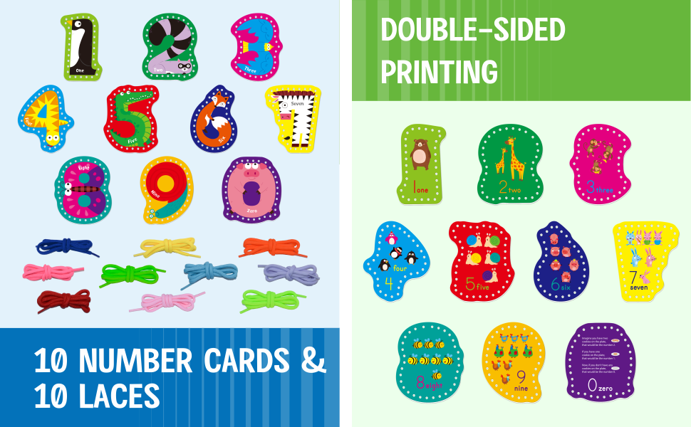 10 Pieces Number Lacing Cards, 0-9 Double Sided Sewing Cards with 10 ...