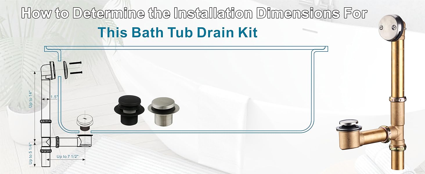 Amazon.com: Tubular Bath Tub Drain Kit 1-1/2" Brass Pipe with Brushed Tip-Toe Bathtub Drain ...