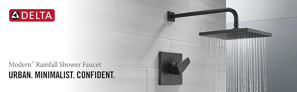Amazon.com: Delta Faucet Modern Raincan Square Single-Function Tub and Shower Trim Kit Black ...