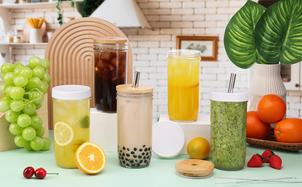 Amazon.com: Moretoes 5 Pack 24oz Mason Jar Cups, Glass Cups with Bamboo ...