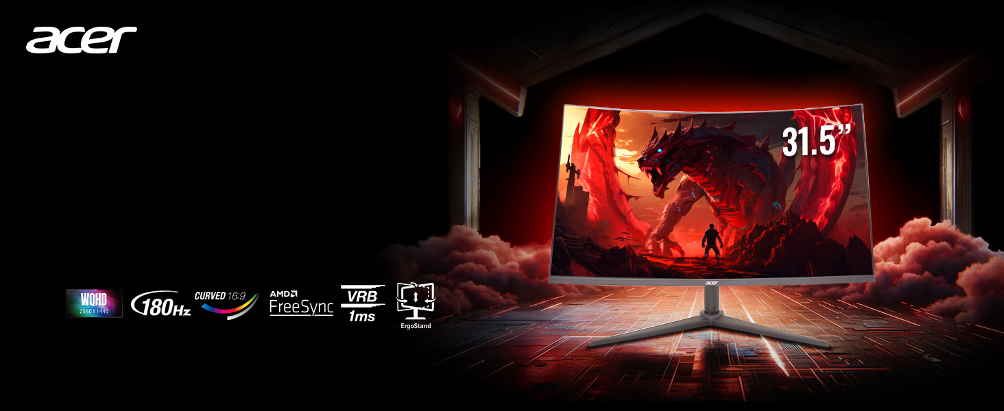 acer Nitro XZ322QU V3 Gaming Monitor 31,5 Zoll WQHD, VA, 180Hz DP, 144Hz HDMI, 1ms, 2xDP 1.4 ...
