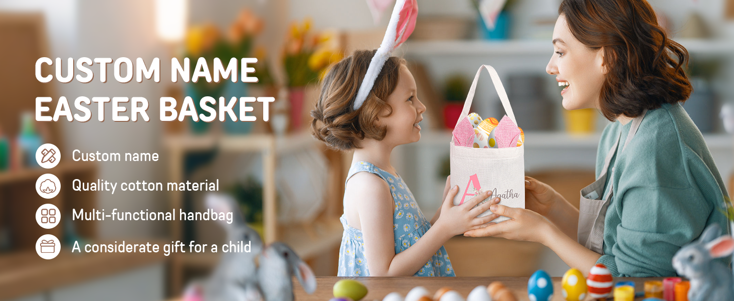 Custom Name Easter Basket – Personalized Bunny Bag for Kids – Easter ...