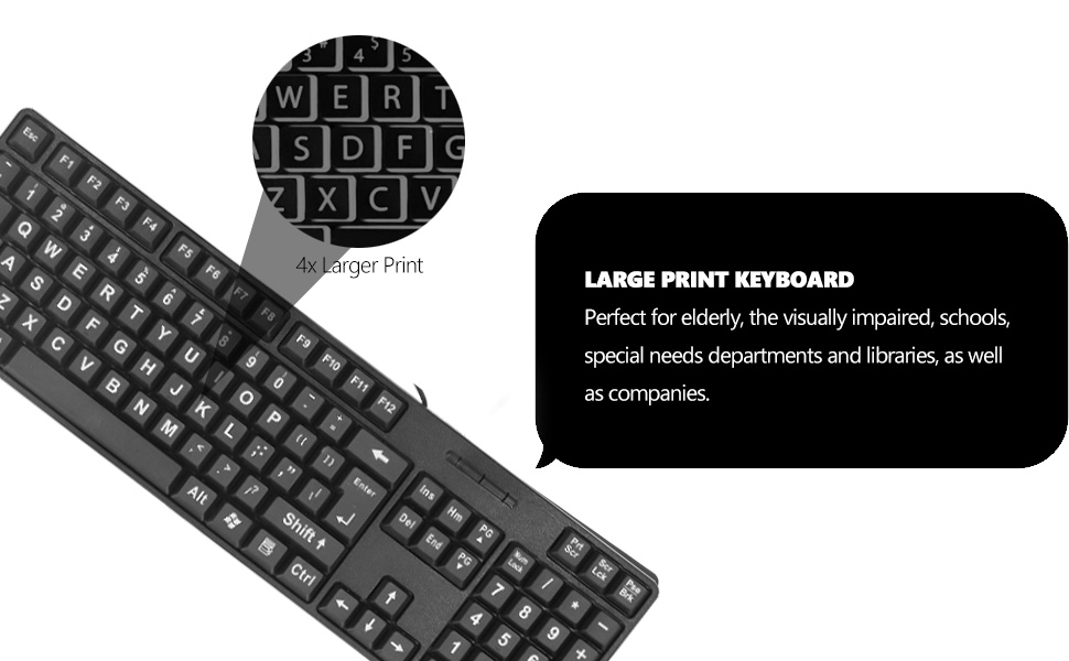 Large Print Computer Keyboard, 104 Keys Visually Impaired Keyboard ...