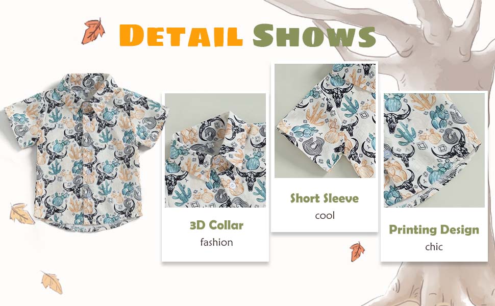 Amazon.com: Western Baby Boy Clothes Cow Print Shirts Short Sleeve Button Down Lapel Neck Tops ...
