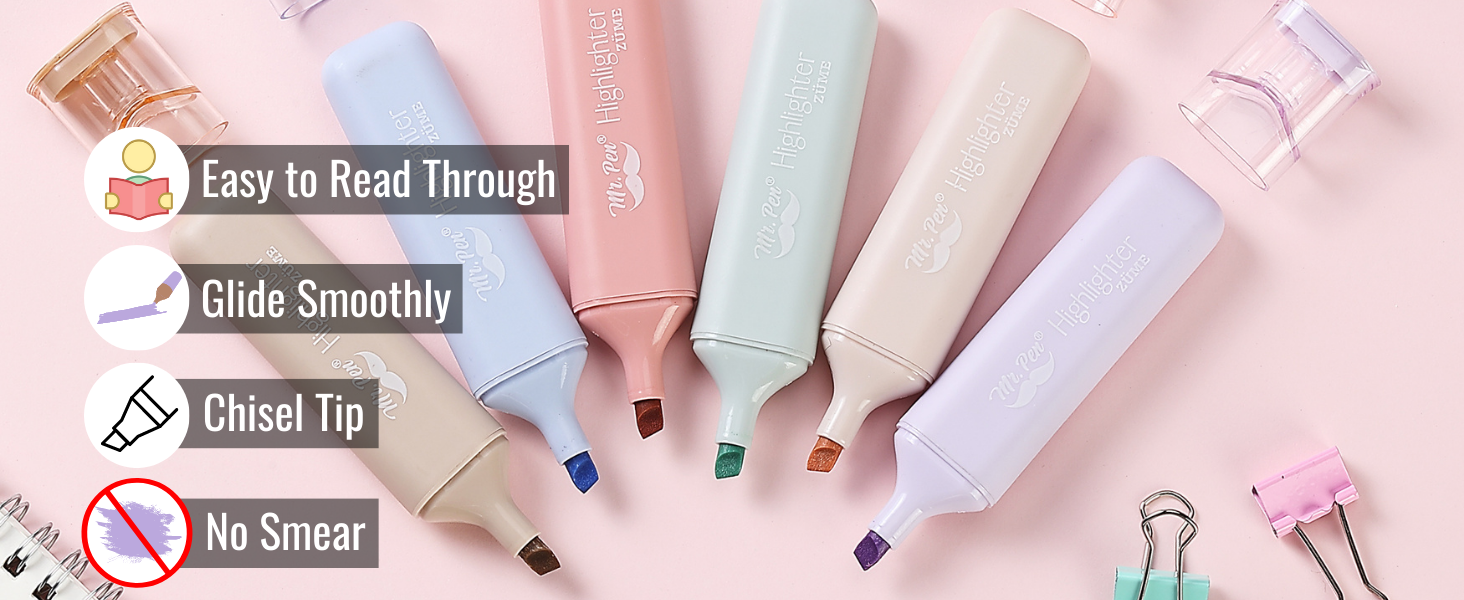 Amazon.com : Mr. Pen- Highlighters Pastel Assorted Colors for Books, 6 Pack, Morandi Colors ...