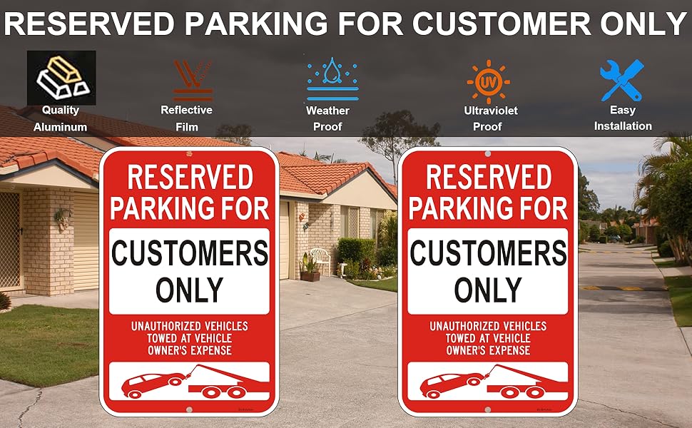 3 Pack Reserved Parking For Customers Only Sign, 18" x 12" Unauthorized ...