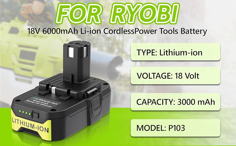 Amazon.com: Stairlie Replacement for Ryobi 18v Battery 3.0 Ah P103, Fast Charging, Li-Ion ...