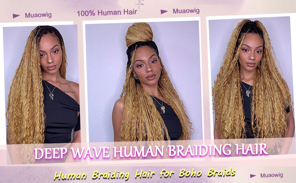Amazon.com : 28 28 28 Inch 27 Boho Hair for Braiding Deep Wave Bulk P27/613 Highlight Boho Human ...
