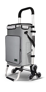 VOUNOT® Folding Shopping Trolley on 6 Wheels, Aluminium Lightweight Shopping Cart with Insulated ...