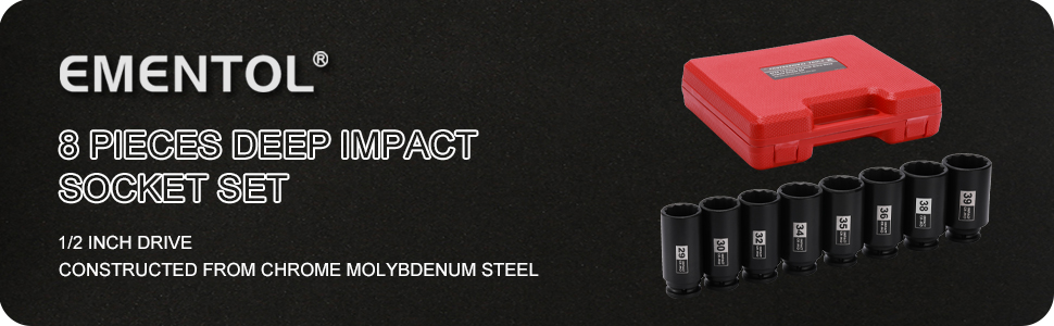 EMENTOL 8PCS 1/2" Drive Deep Spindle Axle Nut Impact Socket Set, CR-MO, 12 Point, Metric, Deep ...