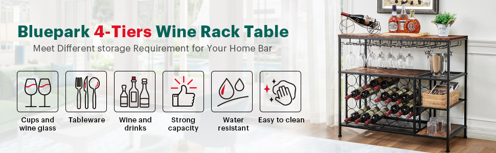 Amazon.com: Wine Rack Table, Industrial Wine Bar Cabinet with Storage ...