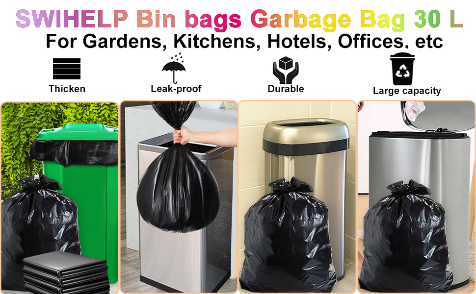 SWIHELP Medium Garbage Bags 8 Gallon /30 Liter Trash Bags Wastebasket Bin Liners Plastic Trash ...