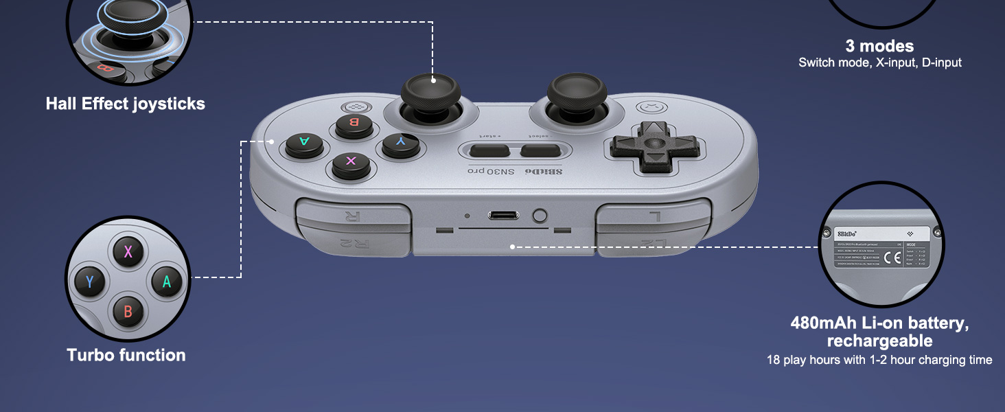 Amazon.com: AKNES 8Bitdo SN30 Pro Bluetooth Controller, Hall Effect ...