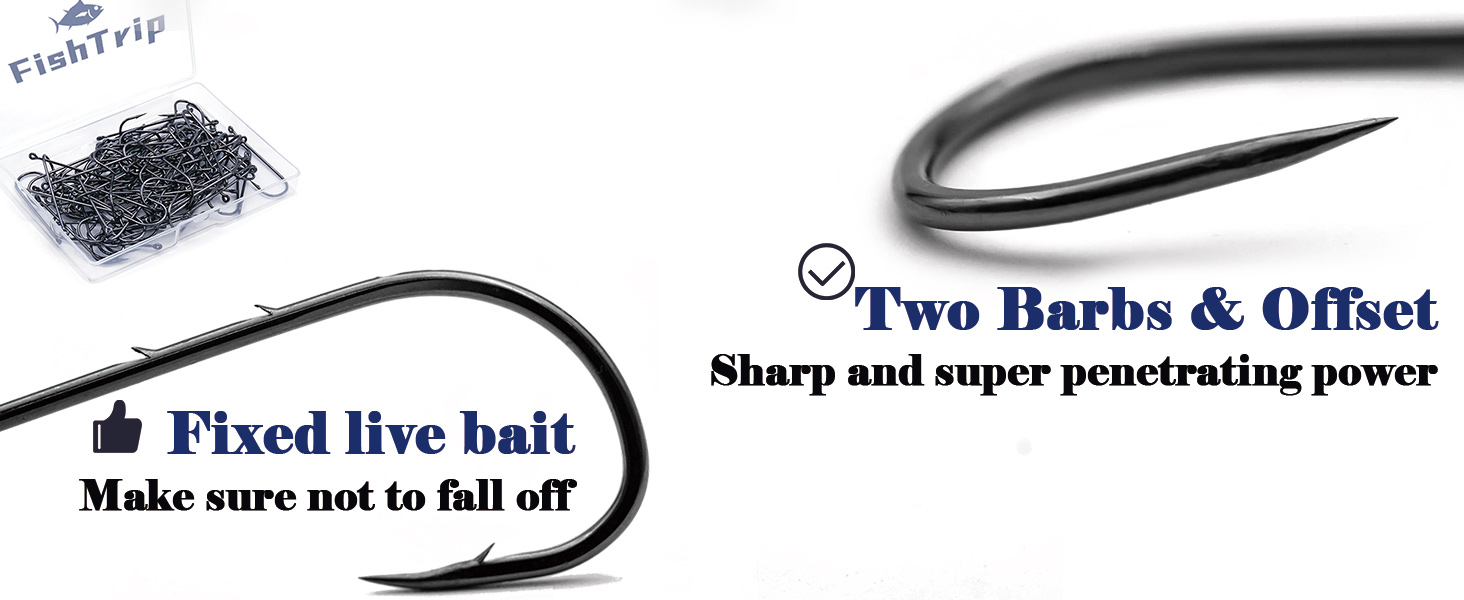 Amazon.com : FishTrip Baitholder Hooks Fishing Offset- 100pcs Bait Holder Fish Hook Double ...