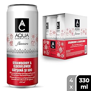 AQUA Carpatica Sparkling Flavours Strawberry & Elderflower 330ml x 4 - Natural Fruit Juice ...