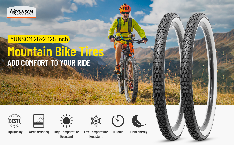 Amazon.com : YUNSCM 2-PCS 26" Mountain Bike Tires 26 x 2.125/57-559 Classic White Wall and 26 ...