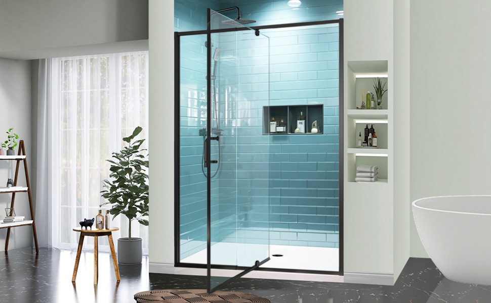 GroGro 56-60" W x 71" H Semi-Frameless Pivot Glass Sliding Shower Door,Pivot Shower Door with 1/ ...