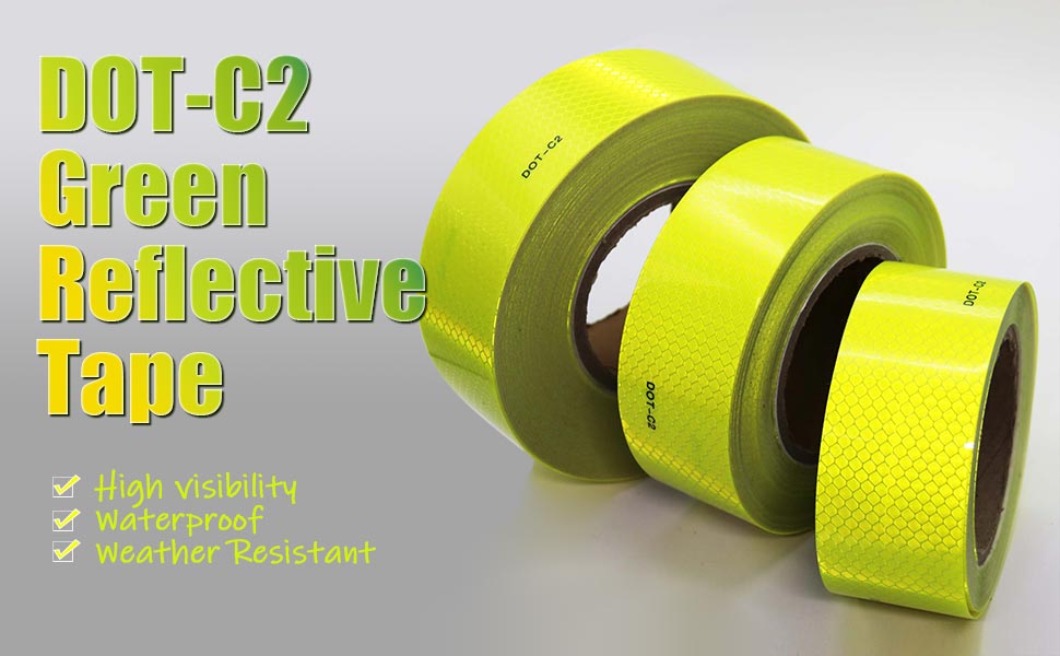Smalloo Green Reflective Tape (2in x 33ft), DOT-C2 Warning Safety Adhesive Tape, Trailer ...