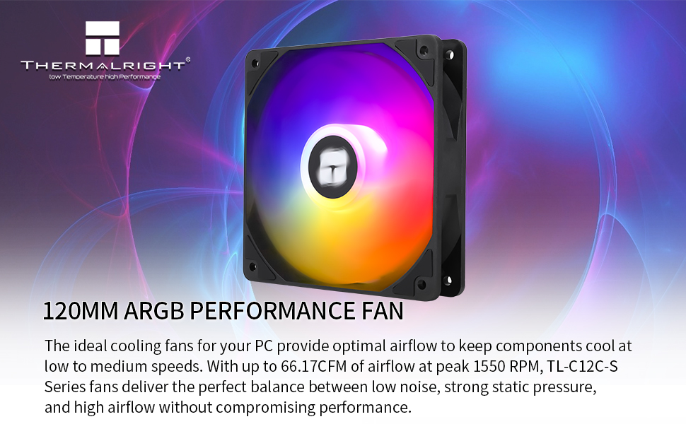 Thermalright TL-C12C-S CPU Fan 120mm ARGB Case Cooler Fan, 4pin PWM Silent Computer Fan with S ...