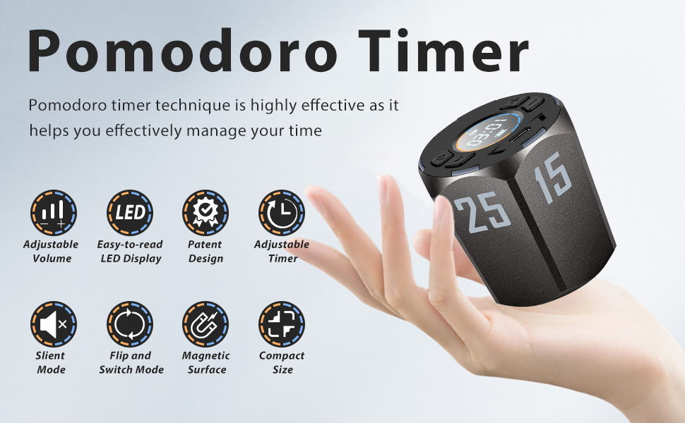 Multi Hexagon Pomodoro Timer Digital Cube With Various Time Presets Magnetic