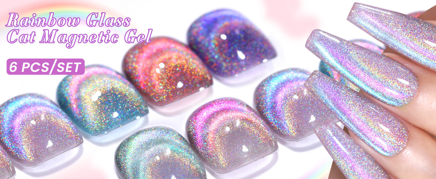 Amazon.com: Born Pretty Magnetic Gel Nail Polish Holographic Glass Cat Magnetic Eye Gel Polish ...