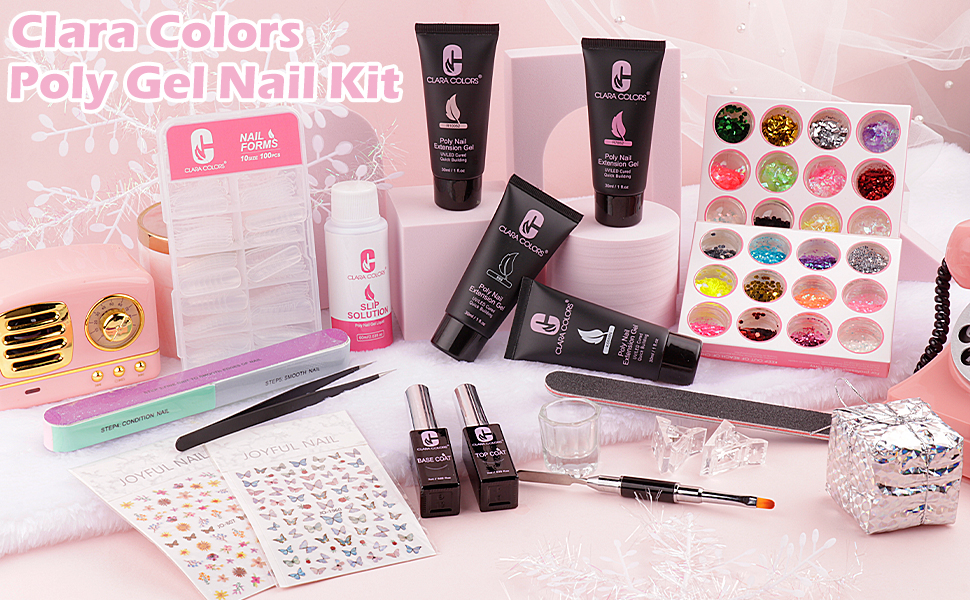 Amazon.com : Clara Colors Poly Gel Nail Kit with 4 Colors - Clear, White, Jelly, Nude, Pink ...