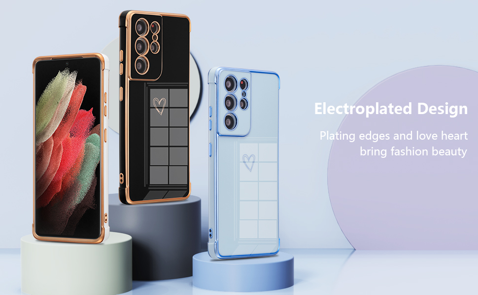 Amazon.com: ZTOFERA Designed for Samsung Galaxy S21 Ultra 5G Case,Cute Plating Edge Love Hearts ...